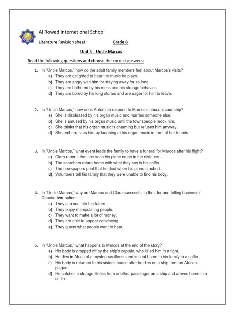 Uncle Marcos Literature Revision Guide | PDF