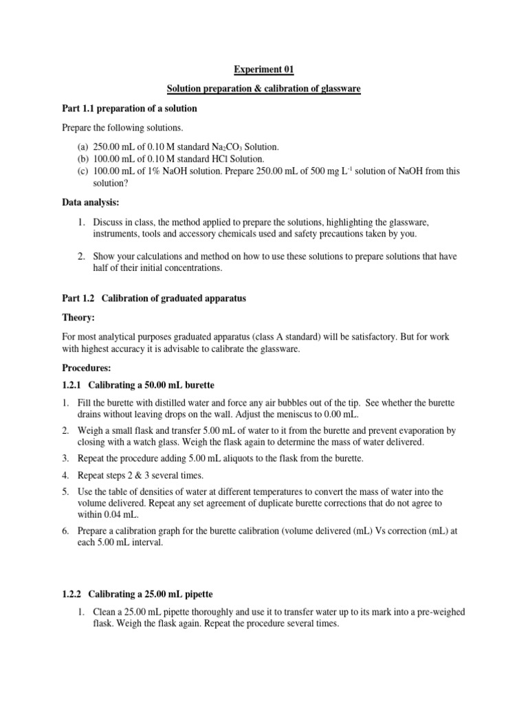 Experiment 01 | PDF | Volume | Calibration