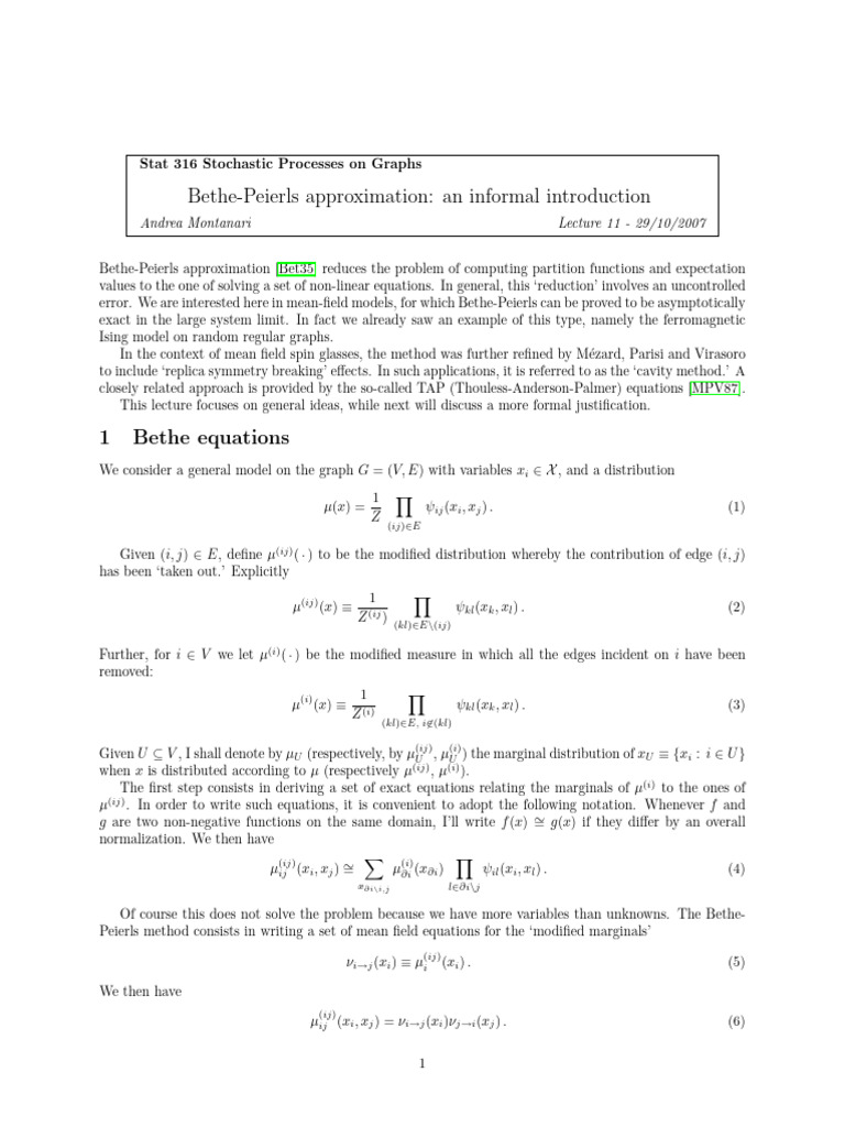 Bethe-Peierls Approximation - An Informal Introduction | PDF | Logarithm | Mathematics