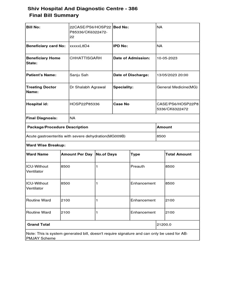 Hospital Bill Format4818680 - 10-02-2024 | PDF