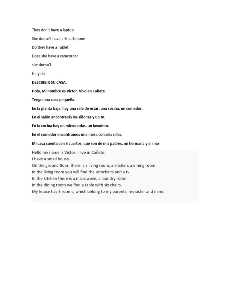 Descripción de la casa de Víctor | PDF