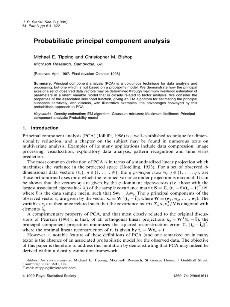 Tipping Bishop 1999 | PDF | Principal Component Analysis | Eigenvalues And Eigenvectors