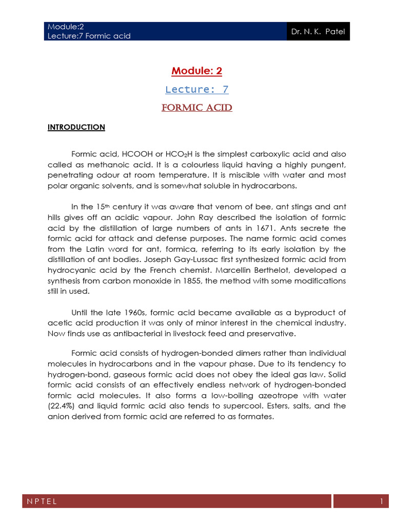 Lecture 7 Formic Acid | PDF | Sodium Hydroxide | Catalysis