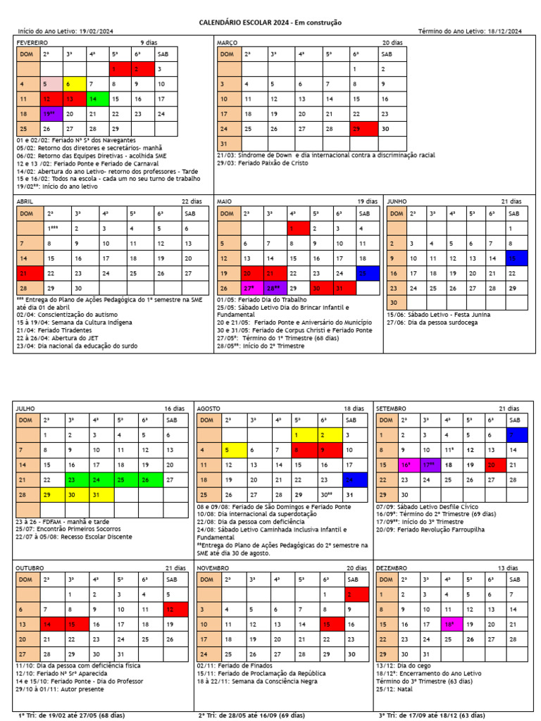 Calendário Escolar 2024 - Base | PDF