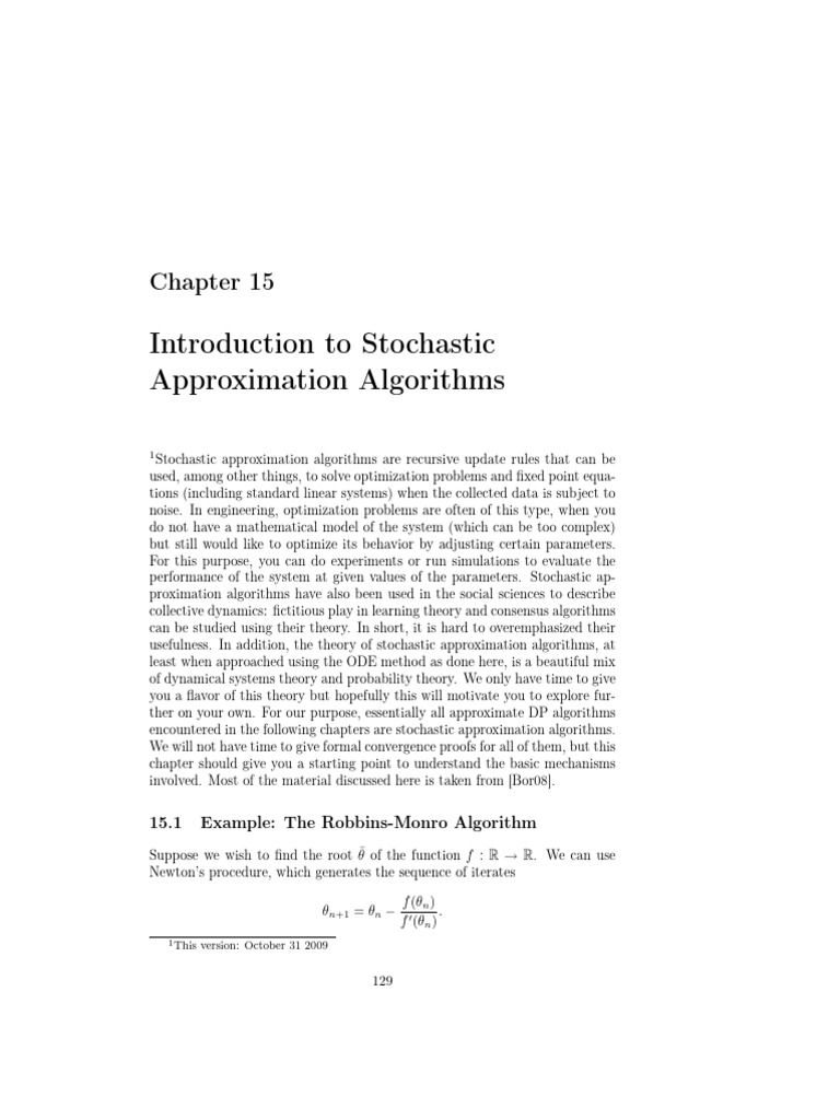 Introduction To Stochastic Approximation Algorithms | PDF | Mathematical Analysis | Applied ...