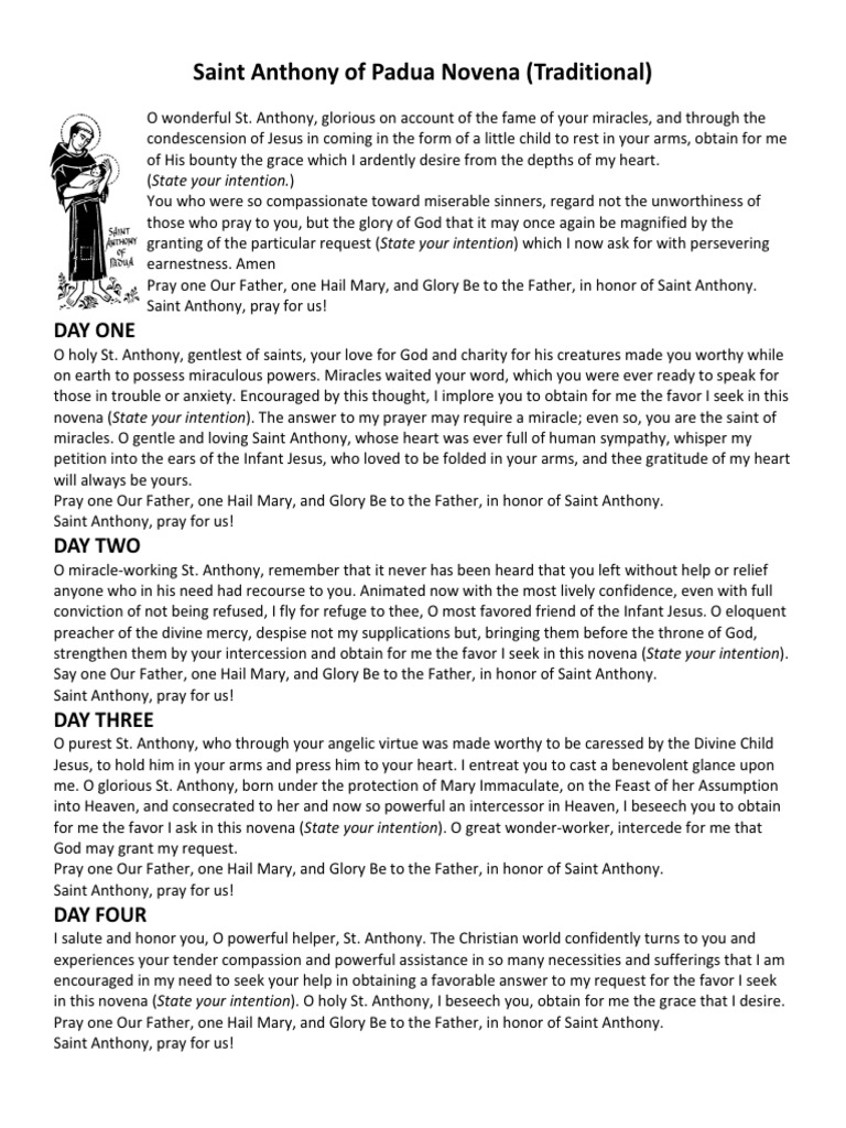 St. Anthony Novena Prayer Guide | PDF | Prayer | Glory (Religion)
