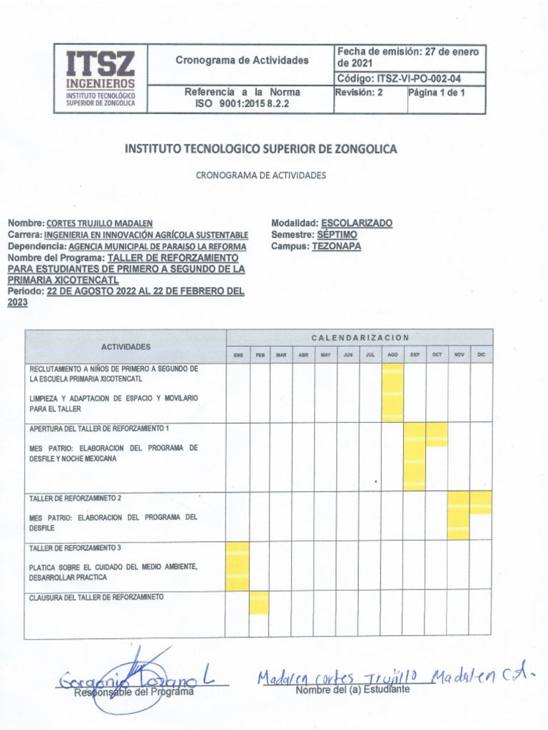 6 Itsz Vi Po 002 04 Cronograma de Actiiodad | PDF