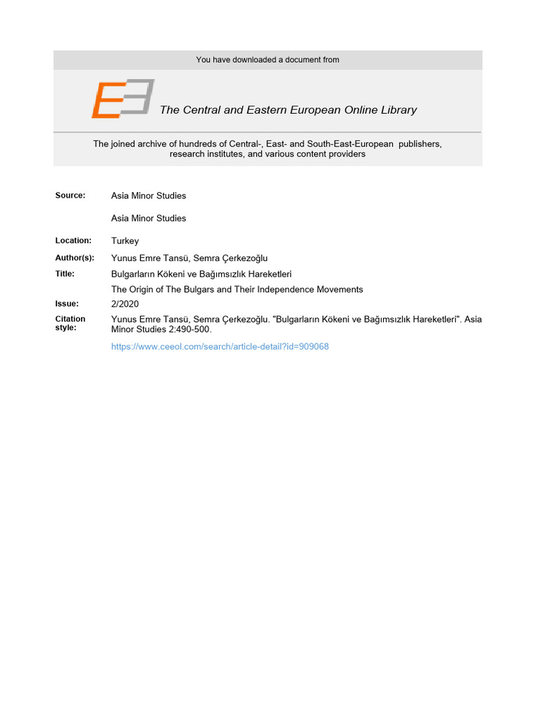 The Origin of the Bulgars and Their Independence Movements | PDF