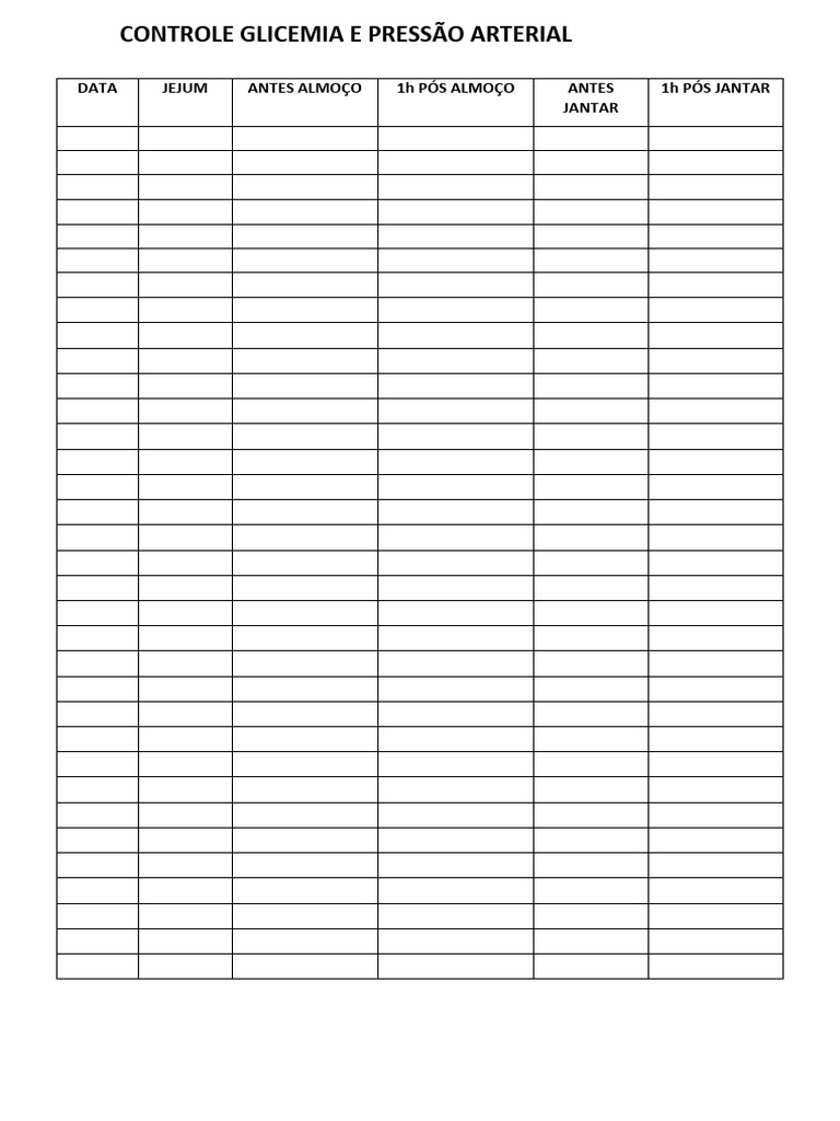 Tabela Controle Glicemia e Pressão Arterial | PDF