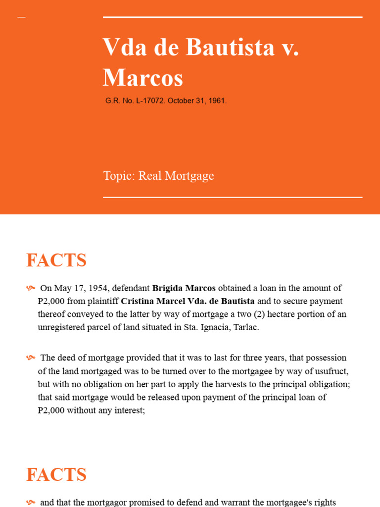 Vda de Bautista v. Marcos | PDF | Mortgage Law | Foreclosure