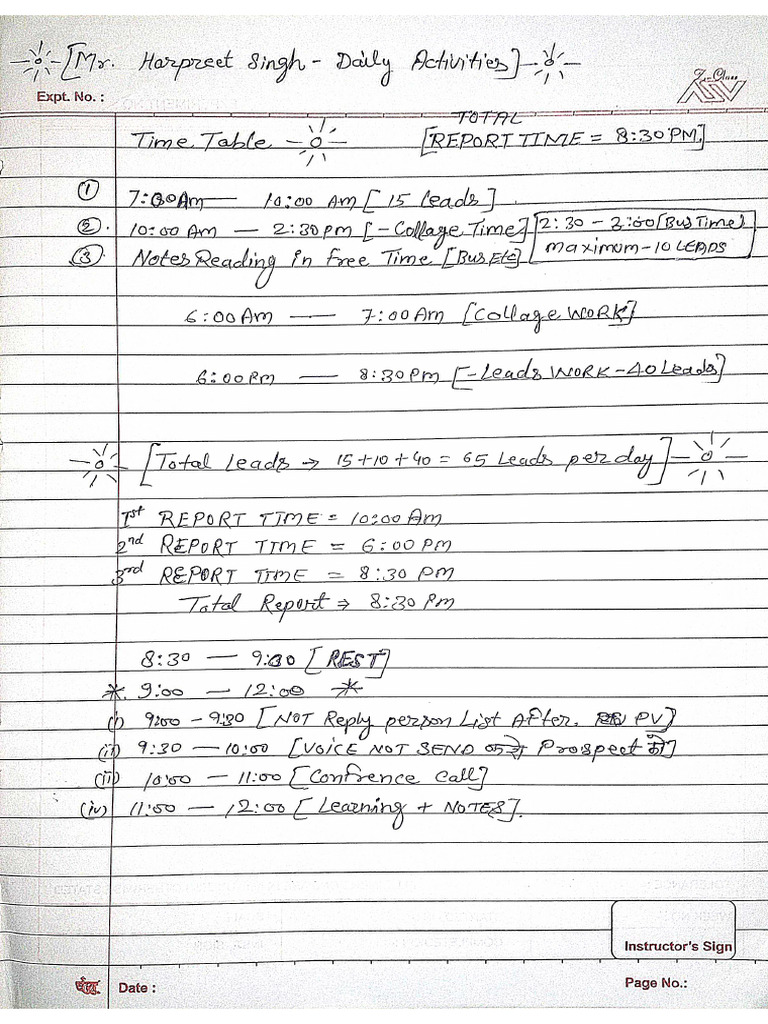 Harpreet Singh Daily Schedule | PDF