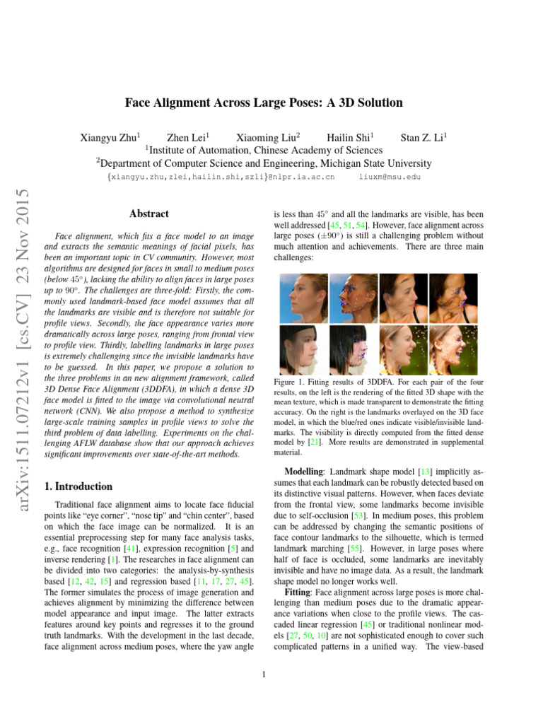 Face Alignment Across Large Poses - A 3D Solution | PDF | 3 D Computer Graphics | Sampling ...