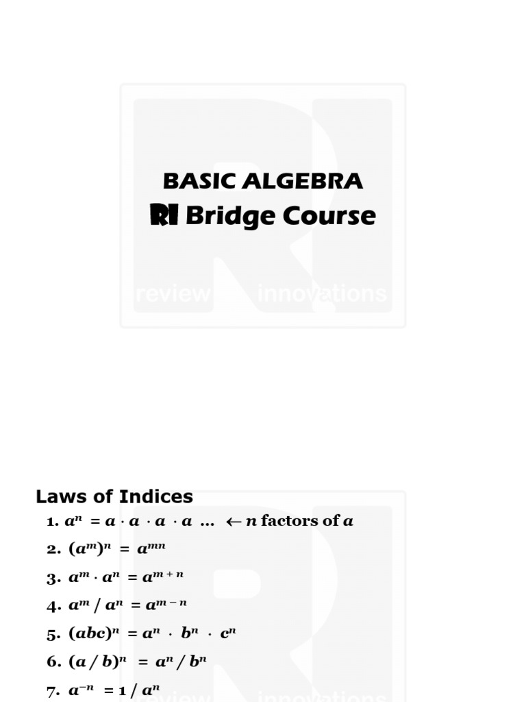 Basic Algebra Bridge Course | PDF | Mathematical Concepts | Arithmetic