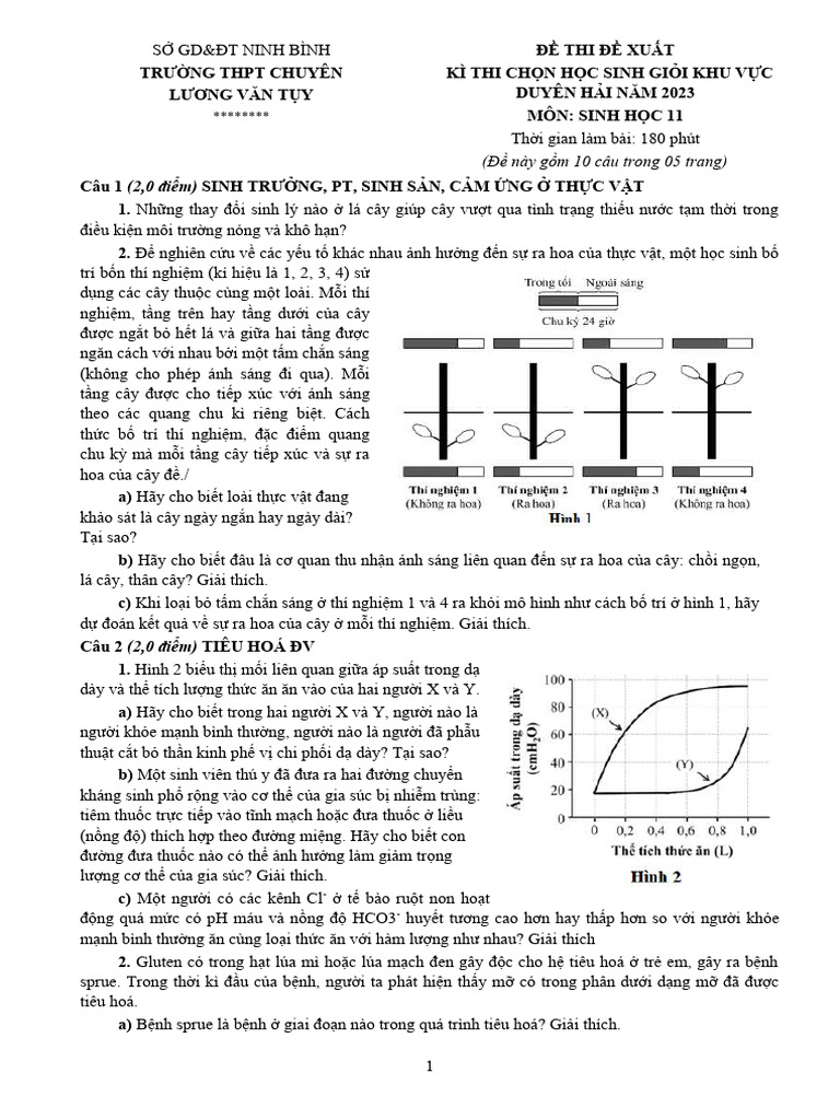 Đề Đề Xuất Hsg Kv Môn Sinh 11- Lương Văn Tuỵ, Ninh Bình | PDF