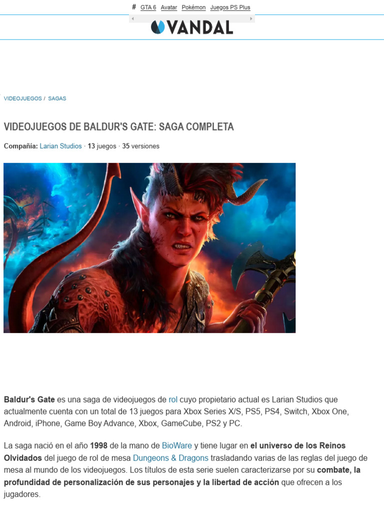 Todos los juegos de Baldur's Gate y cuáles son los mejores - Saga completa | PDF | Videojuegos ...