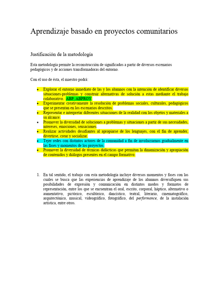 Aprendizaje Basado en Proyectos Comunitarios | PDF | Aprendizaje | Aprendizaje en base a proyectos