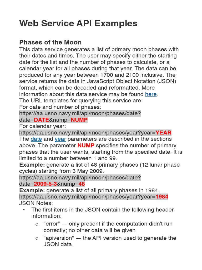 Moon Phases & Sun Data API Guide | PDF | Json | Twilight