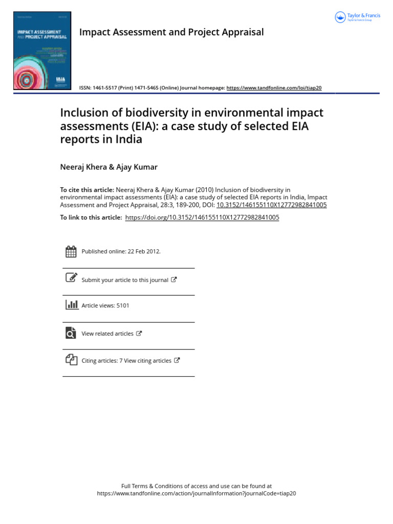 Inclusion of Biodiversity in Environmental Impact Assessments EIA A ...