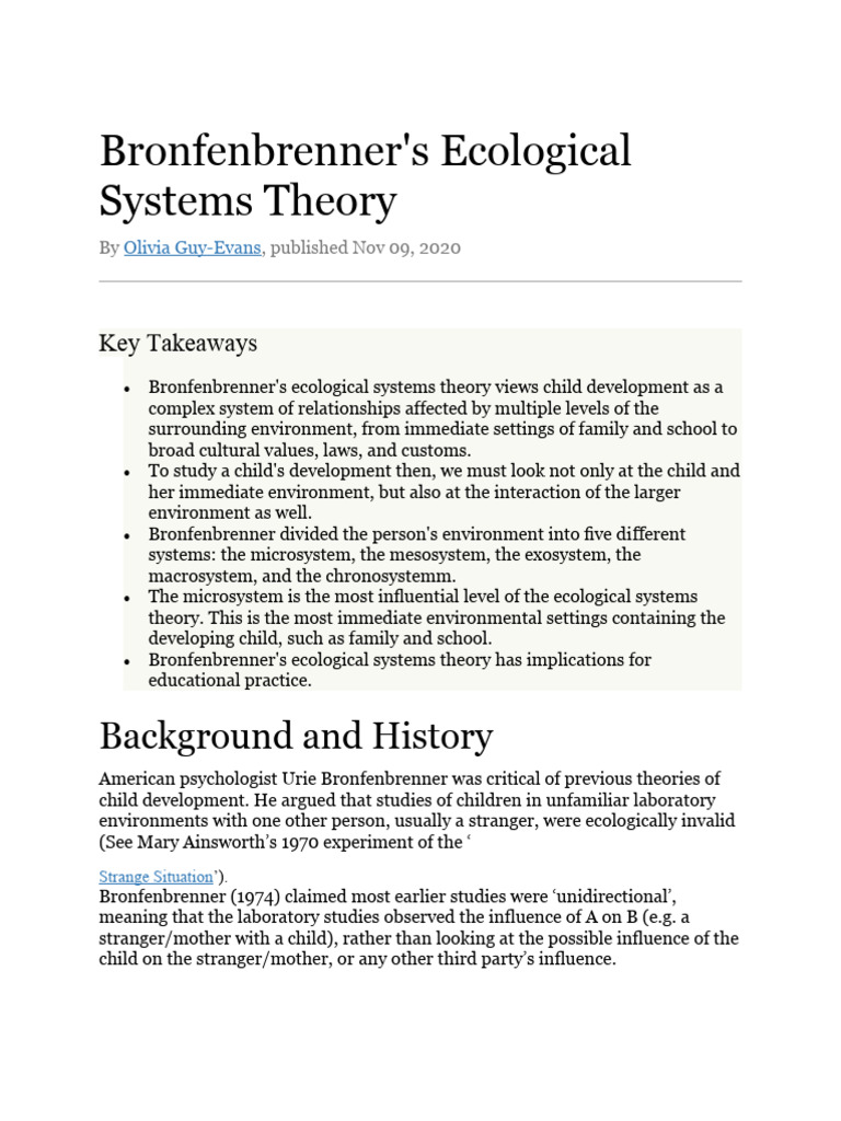 Bronfenbrenner Ecological Theory | PDF | Psychology | Behavioural Sciences