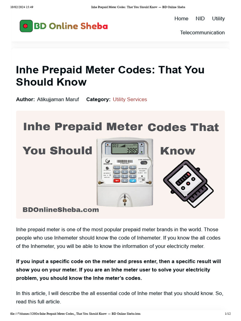 Inhe Prepaid Meter Code Guide | PDF | Debit Card | Prepaid Mobile Phone