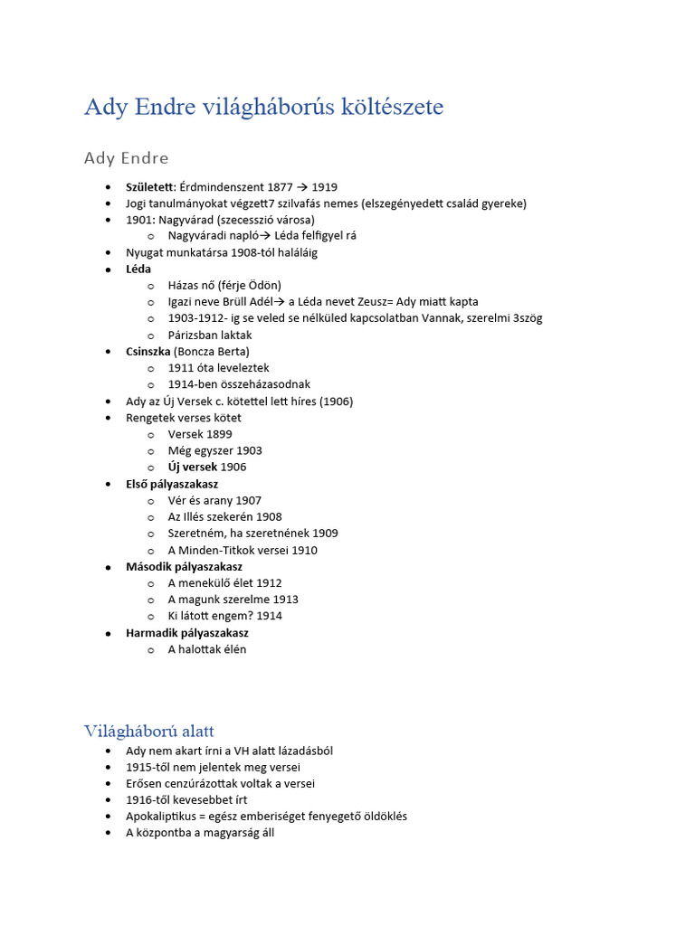 Ady Endre VH Költészete | PDF