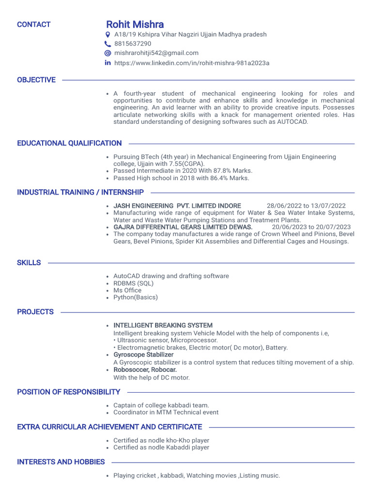 Resume Rohit Mishra | PDF