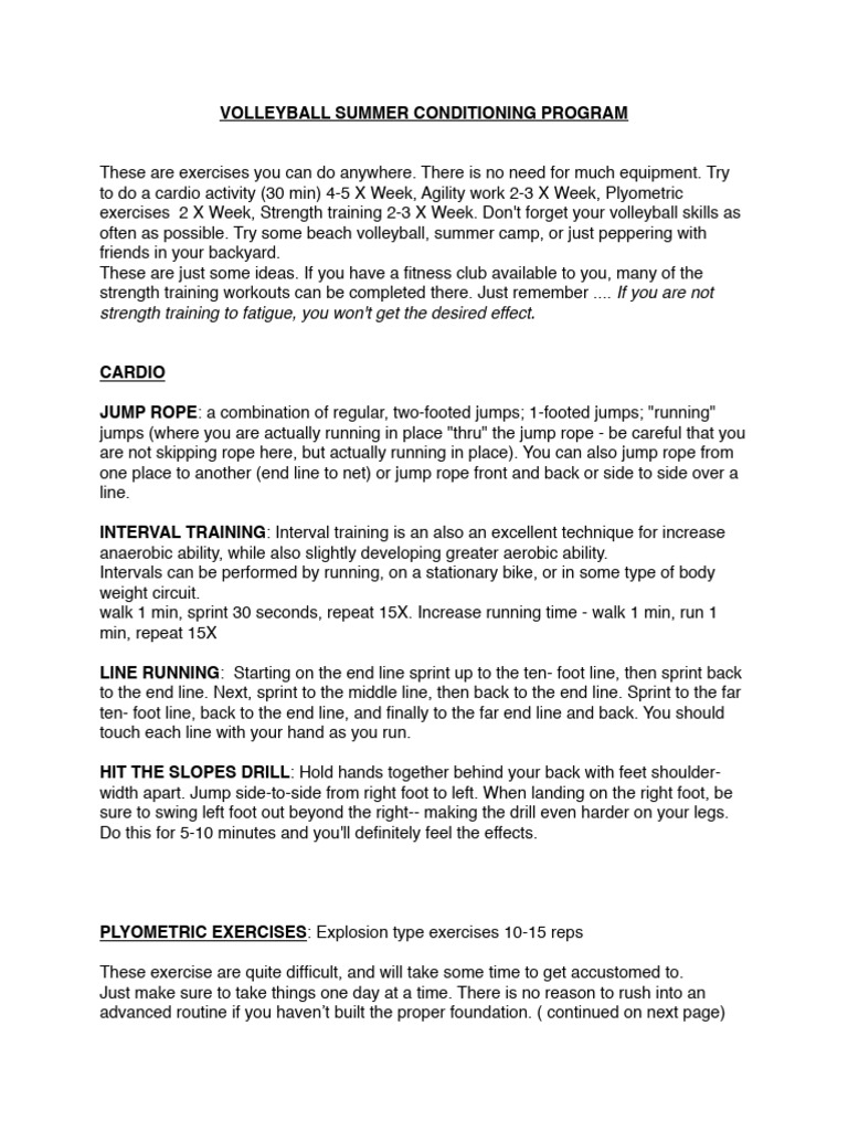 Volleyball Summer Conditioning Program 1 | Download Free PDF | Aerobic ...