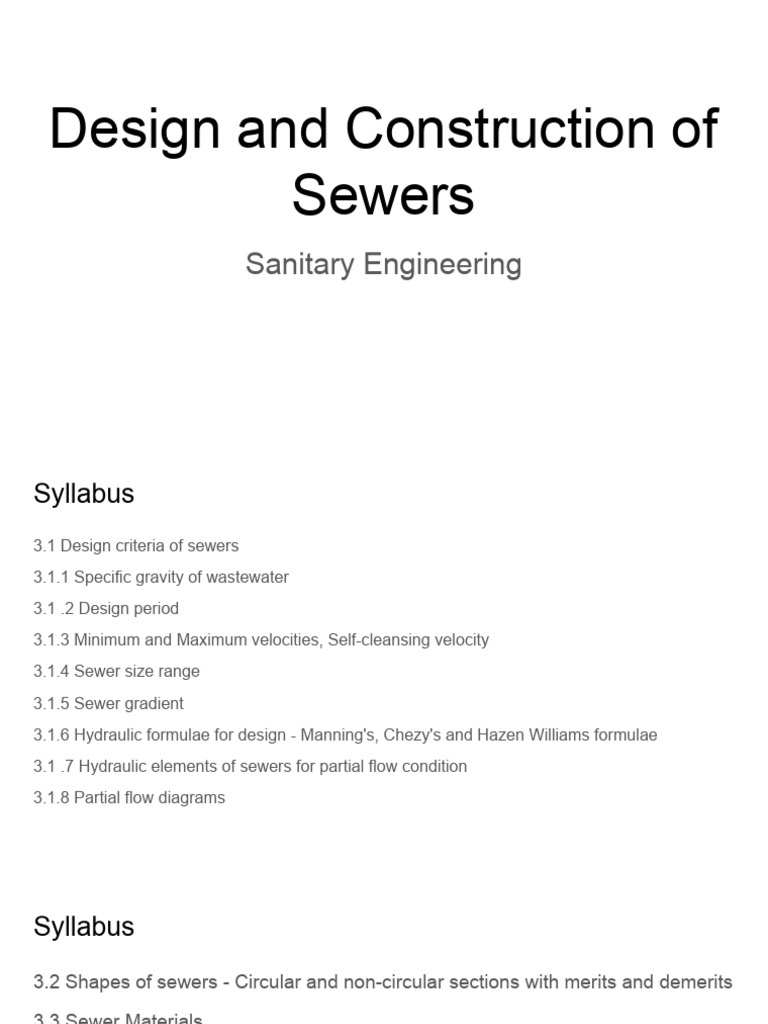 Design and Construction of Sewers | Download Free PDF | Sanitary Sewer ...
