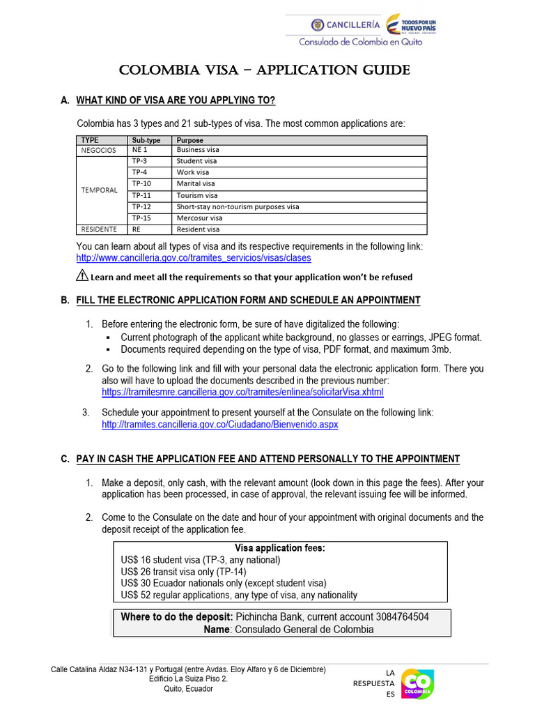 Colombia Visa Application Guide - Quito Consulate | PDF | Travel Visa | Human Migration