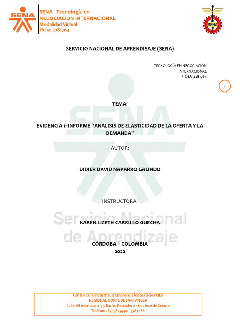 Evidencia 1 Informe Análisis de Elasticidad de La Oferta y La Demanda | PDF | Elasticidad ...