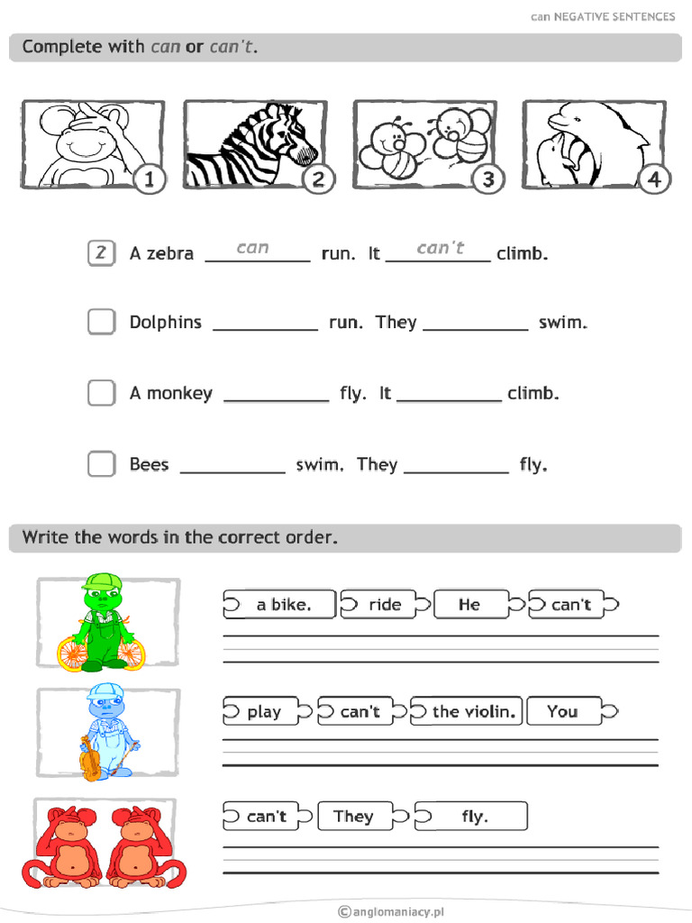 Verbs Can Worksheets 6 | PDF