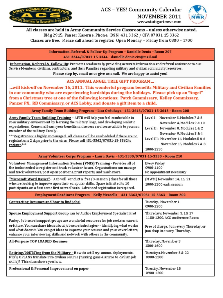 ACS November 2011 Calendar | PDF | Résumé | Volunteering