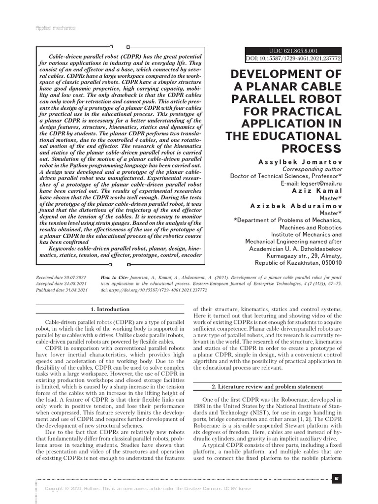 Development of A Planar Cable Parallel R 6301e1be | PDF | Robot | Robotics
