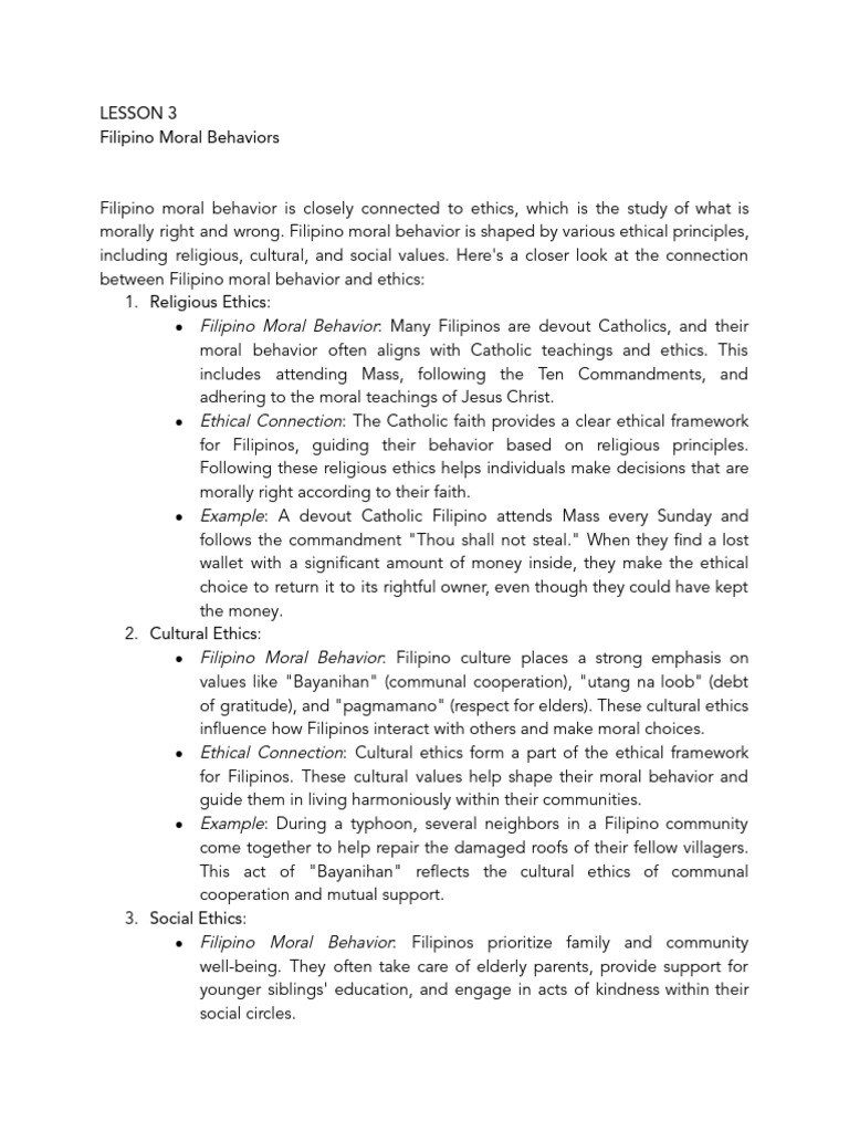 Filipino Moral Behaviors and Ethics | PDF | Morality | Family
