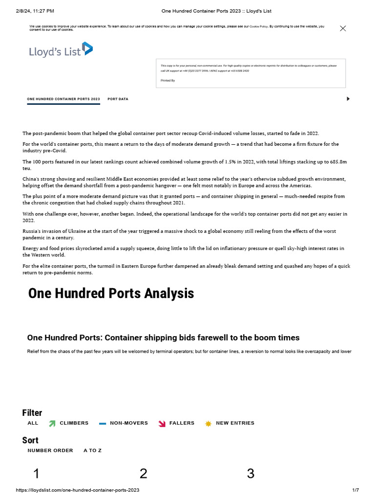 One Hundred Container Ports 2023 - Lloyd's List | PDF | Containerization | Port