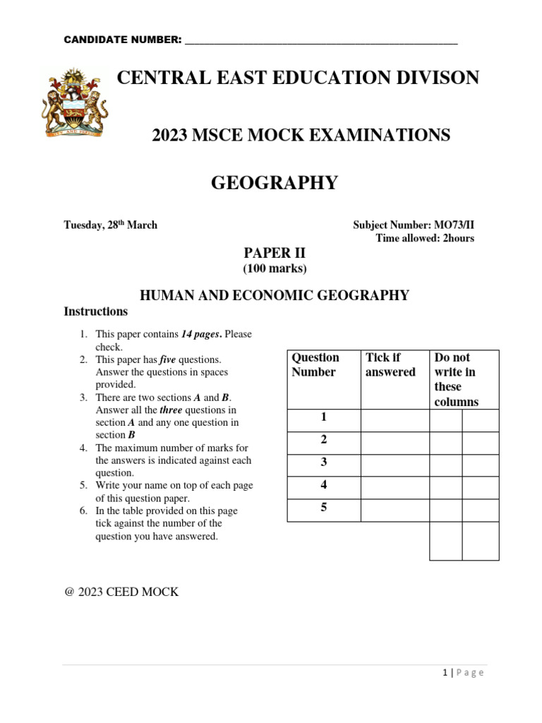 2023 Msce Geography Paper II | PDF