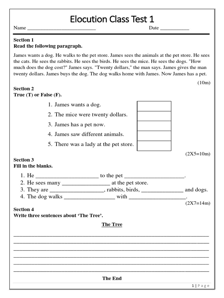 Elocution Class Test 1 | PDF