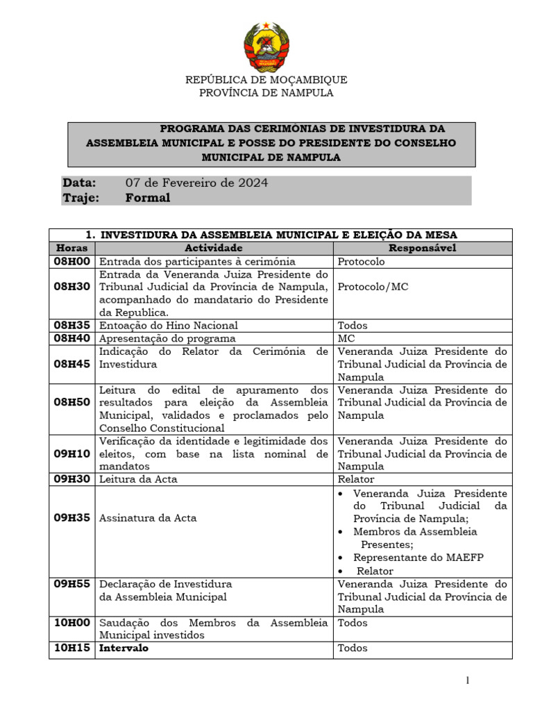 Programa de Cerimónia Solene | PDF | Conselho de Segurança das Nações ...