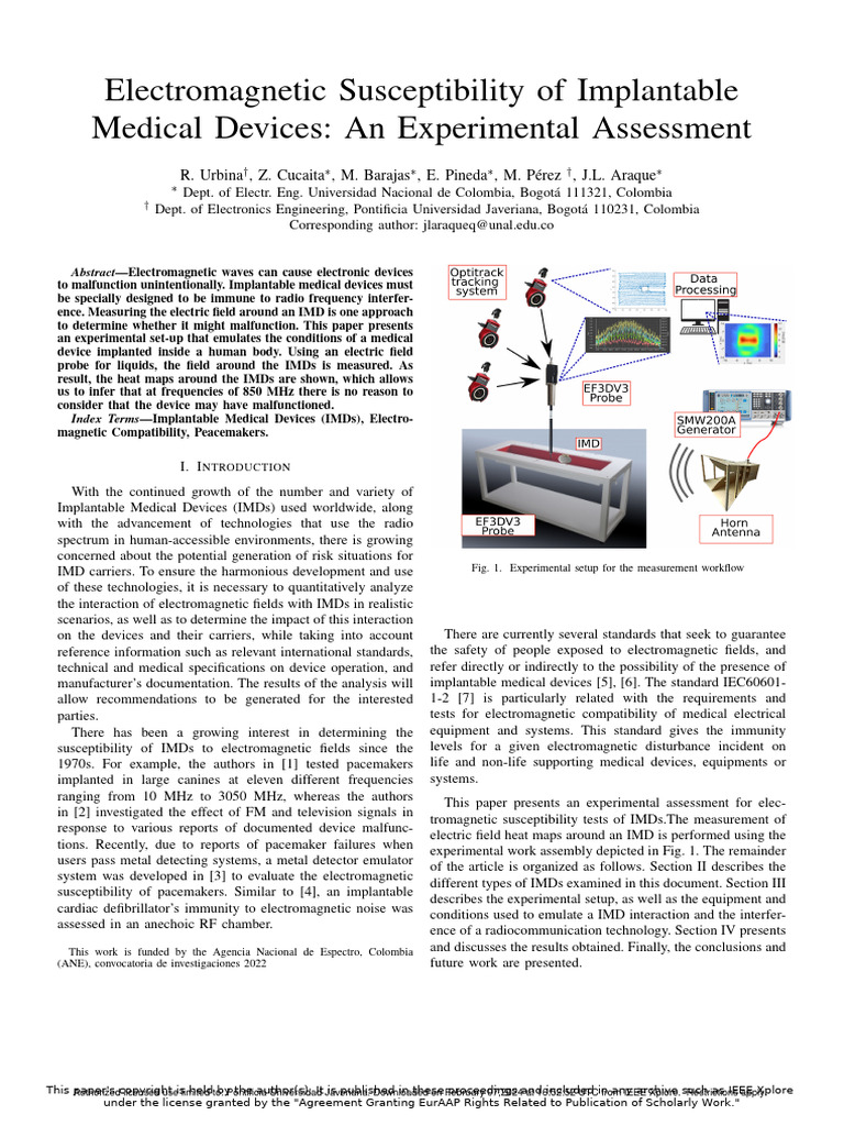 Electromagnetic Susceptibility of Implan Table Medical Devices An Experimental Assessment | PDF