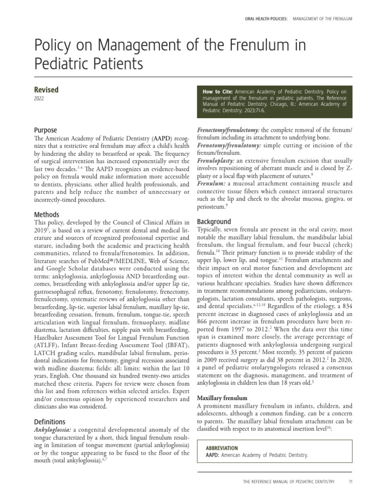 Policy On Management of The Frenulum in | PDF | Breastfeeding | Dentistry