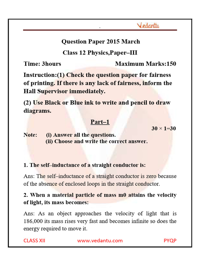 Tamil Nadu Board Question Paper For Class 12 Physics 2015 | PDF | Emission Spectrum | Electron