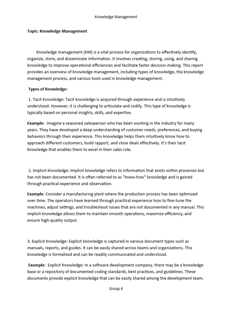 Knowledge Management Group 4 | PDF | Tacit Knowledge | Knowledge Management