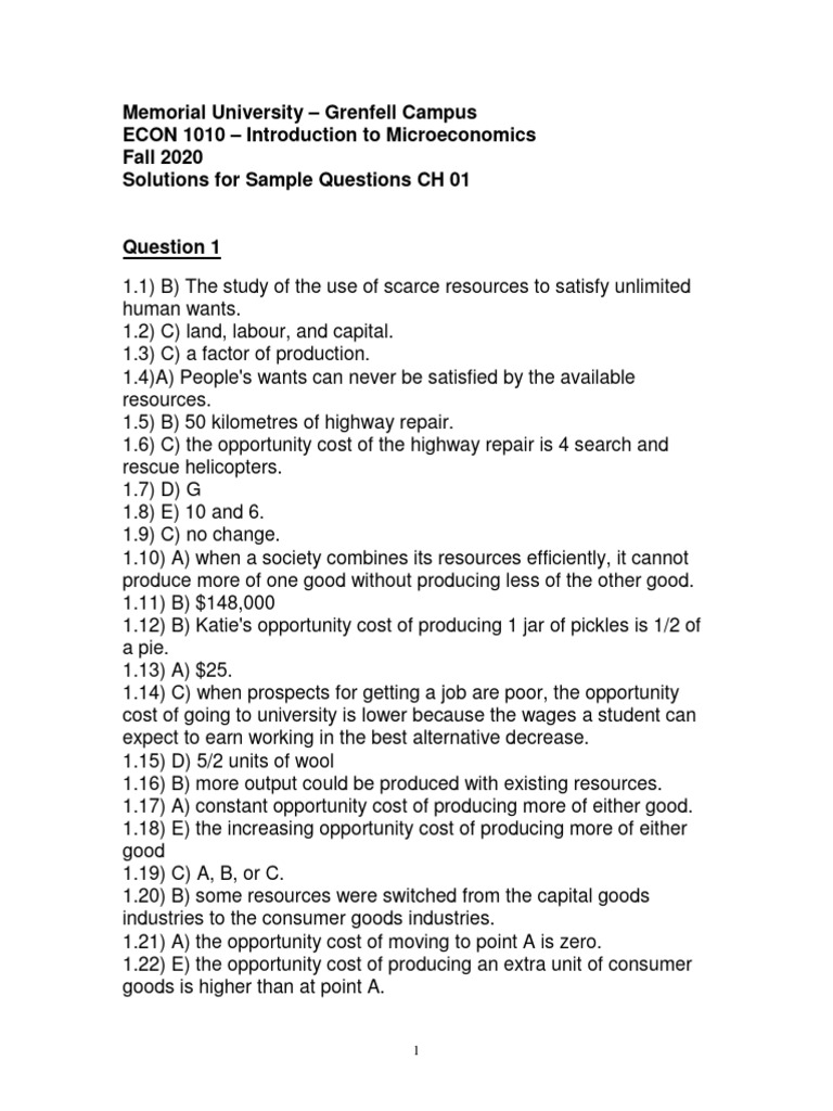 MUN ECON 1010 Solutions For Sample Ques CH 01 | PDF | Technology ...