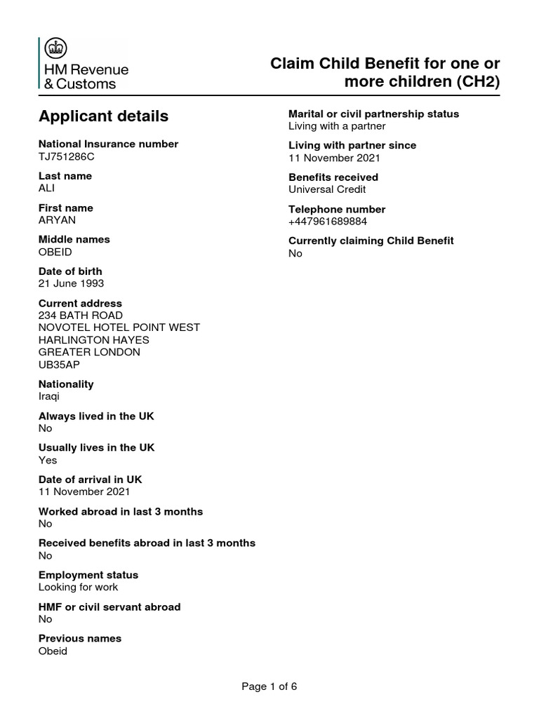 Claim Child Benefit by Post 2 | PDF