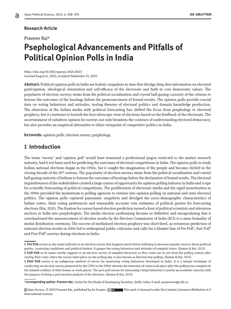Psephological Advancements and Pitfalls of Politic | PDF | Opinion Poll ...