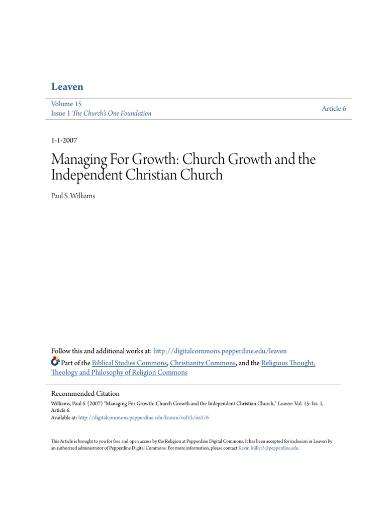 Church Growth in Independent Christian Churches | PDF | Emerging Church ...