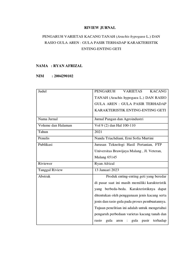 Riview Jurnal Kacang Tanah 1 Ryan Afrizal | PDF