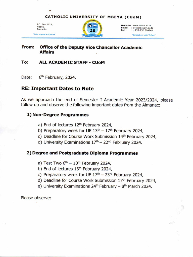Important Dates To Note | PDF