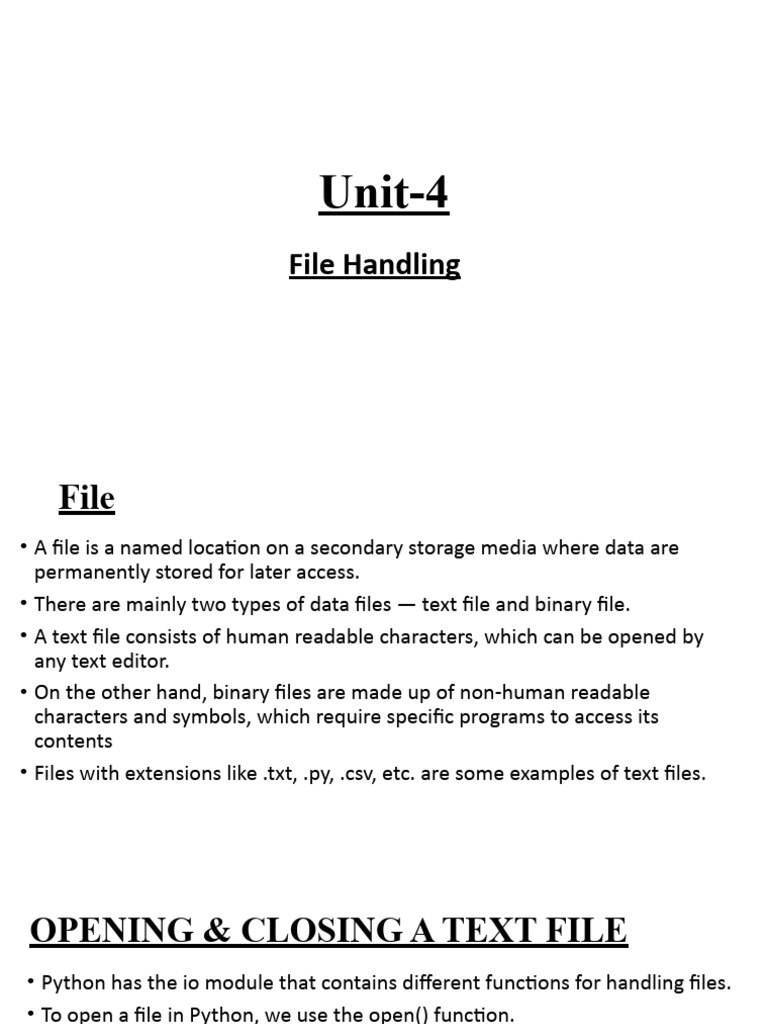 Unit 4 | PDF | Computer File | Text File