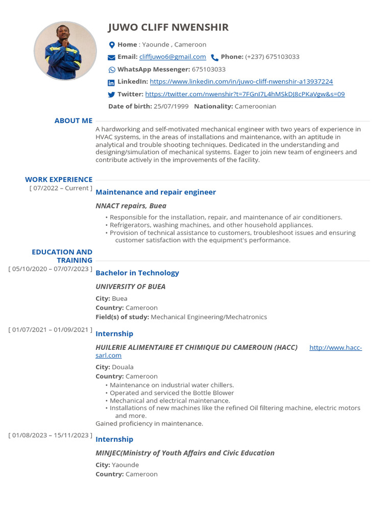 JUWO Cliff___CV (1) | PDF | Mechanical Engineering | Mechatronics